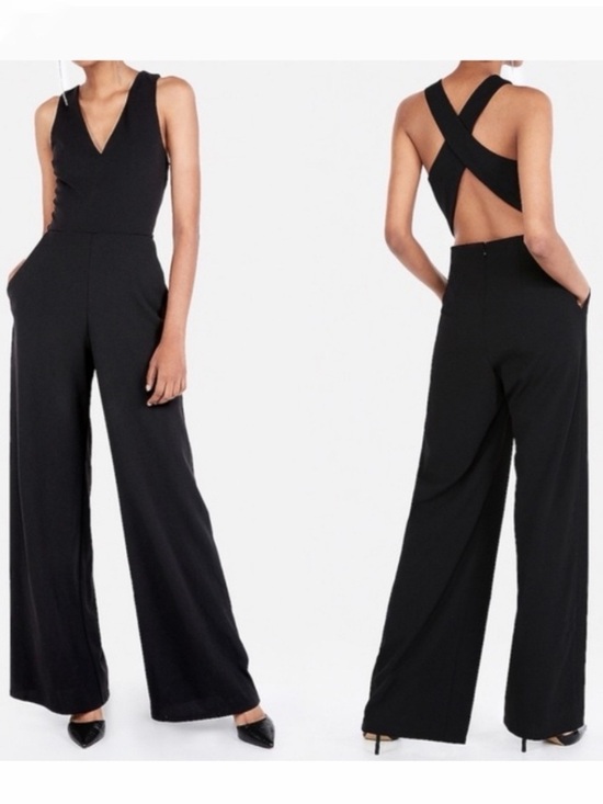 Express | Pants & Jumpsuits | Express Open Cross Back Wide Leg Jumpsuit ...